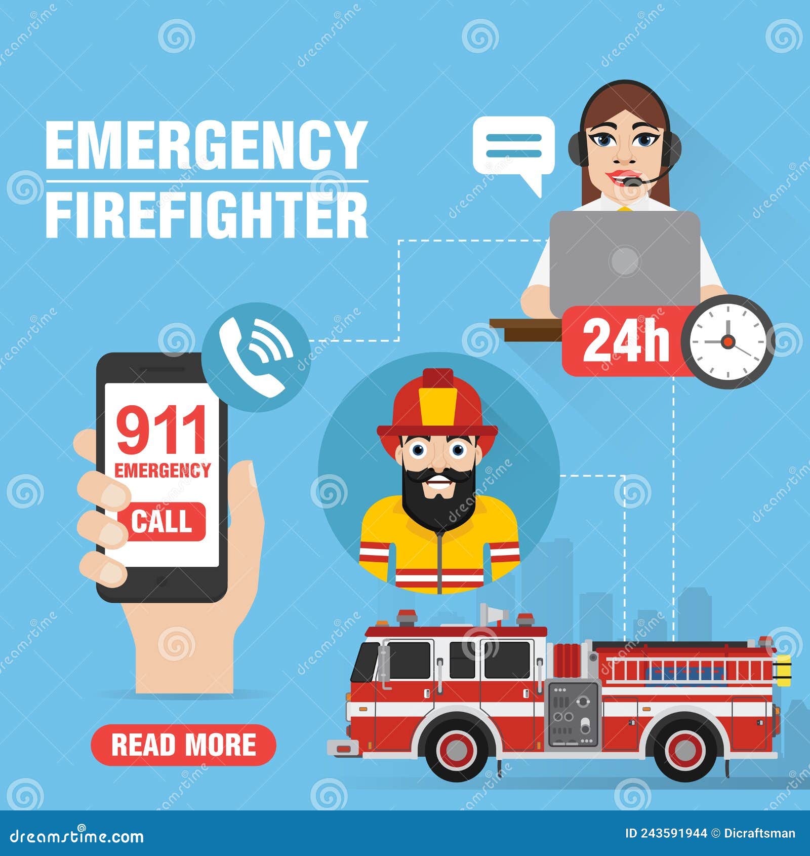 Emergency, Firefighter Concept Design Flat, 911 Emergency Call Stock ...