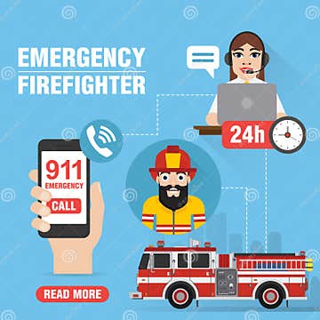 Emergency, Firefighter Concept Design Flat, 911 Emergency Call Stock ...