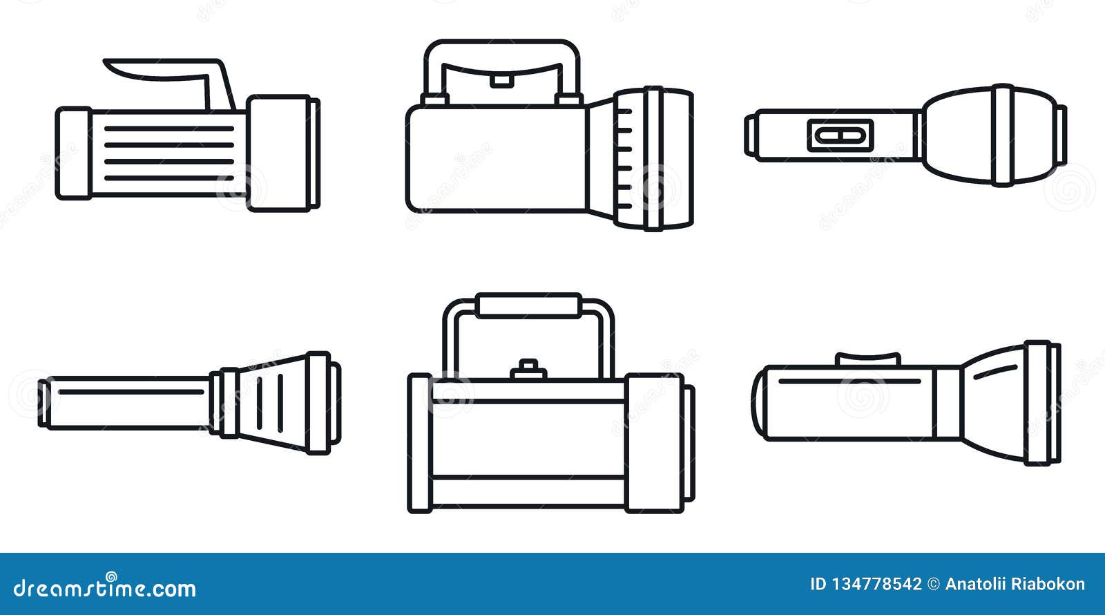 Emergency Flashlight Icon Set, Outline Style Stock Vector ...