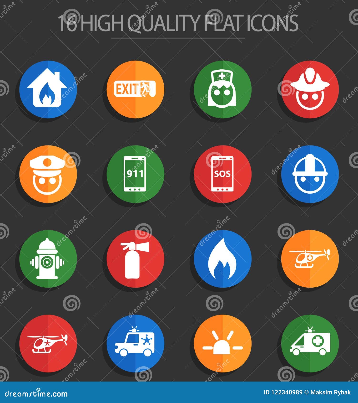 Emergency 16 flat icons stock vector. Illustration of house - 122340989