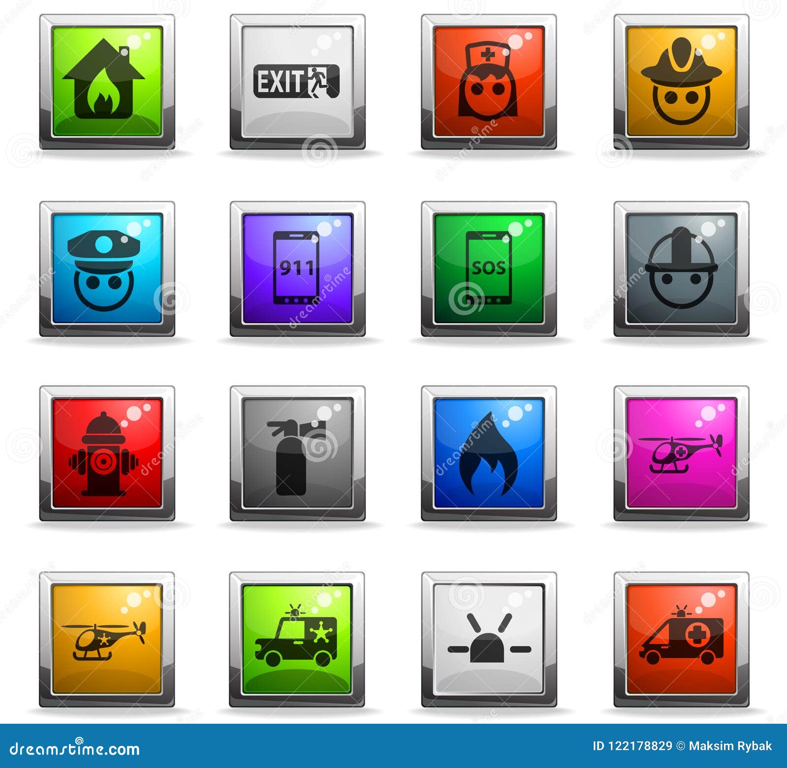 Emergency icon set stock vector. Illustration of buttons - 122178829