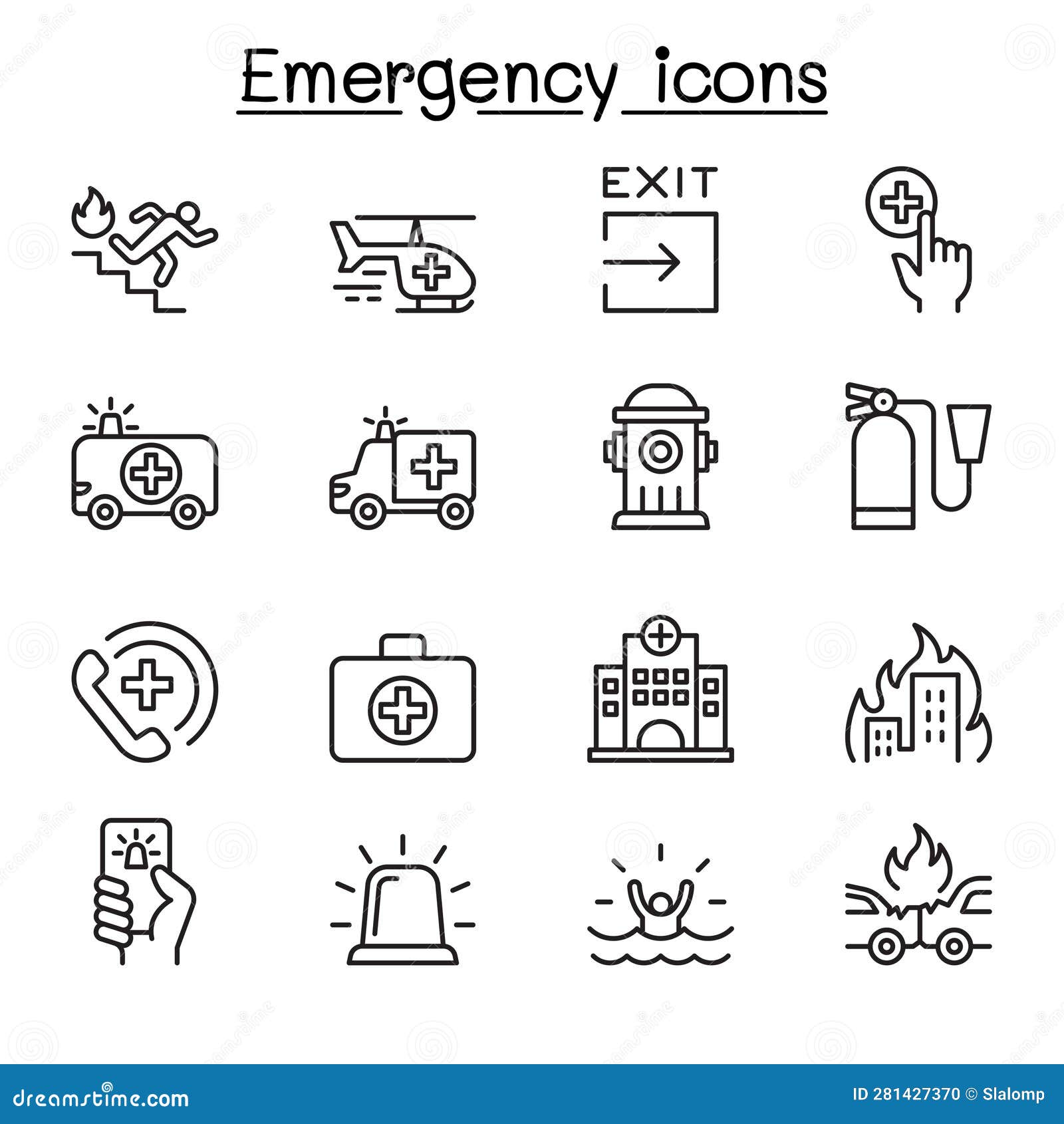 Emergency Icon Set in Thin Line Style Stock Vector - Illustration of ...