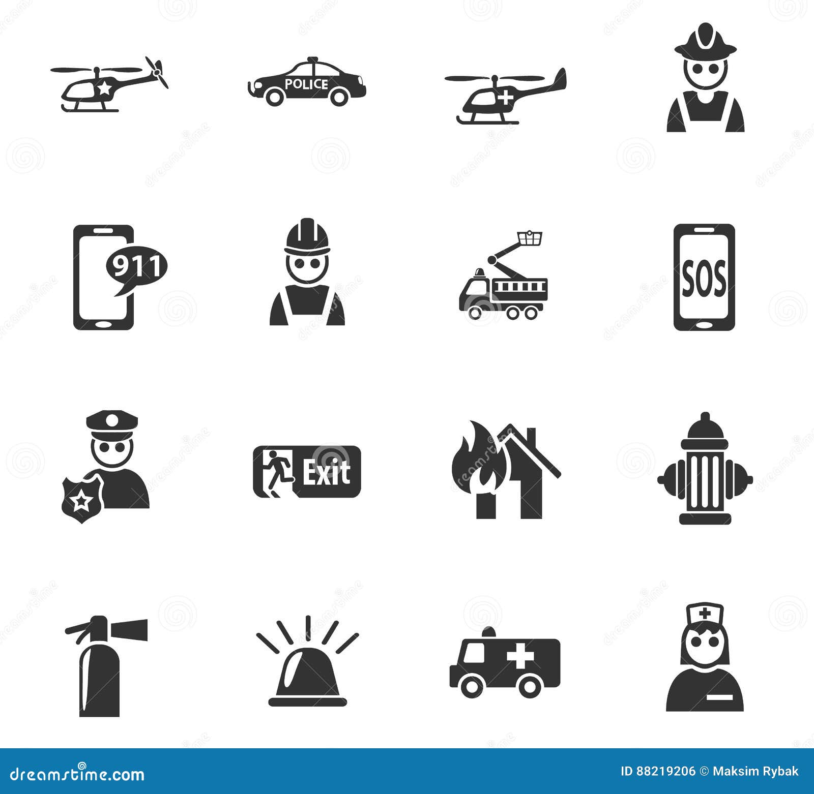 Emergency icon set stock vector. Illustration of ambulance - 88219206