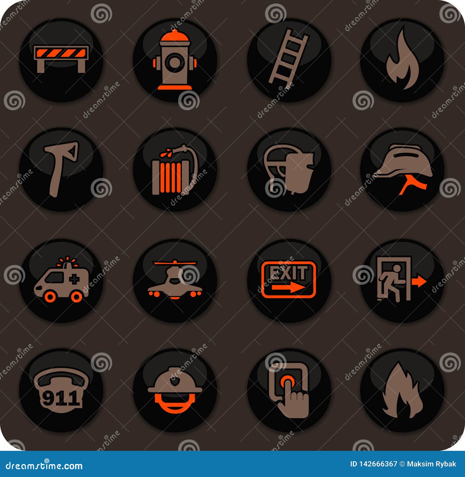 Emergency icons set stock vector. Illustration of flame - 142666367