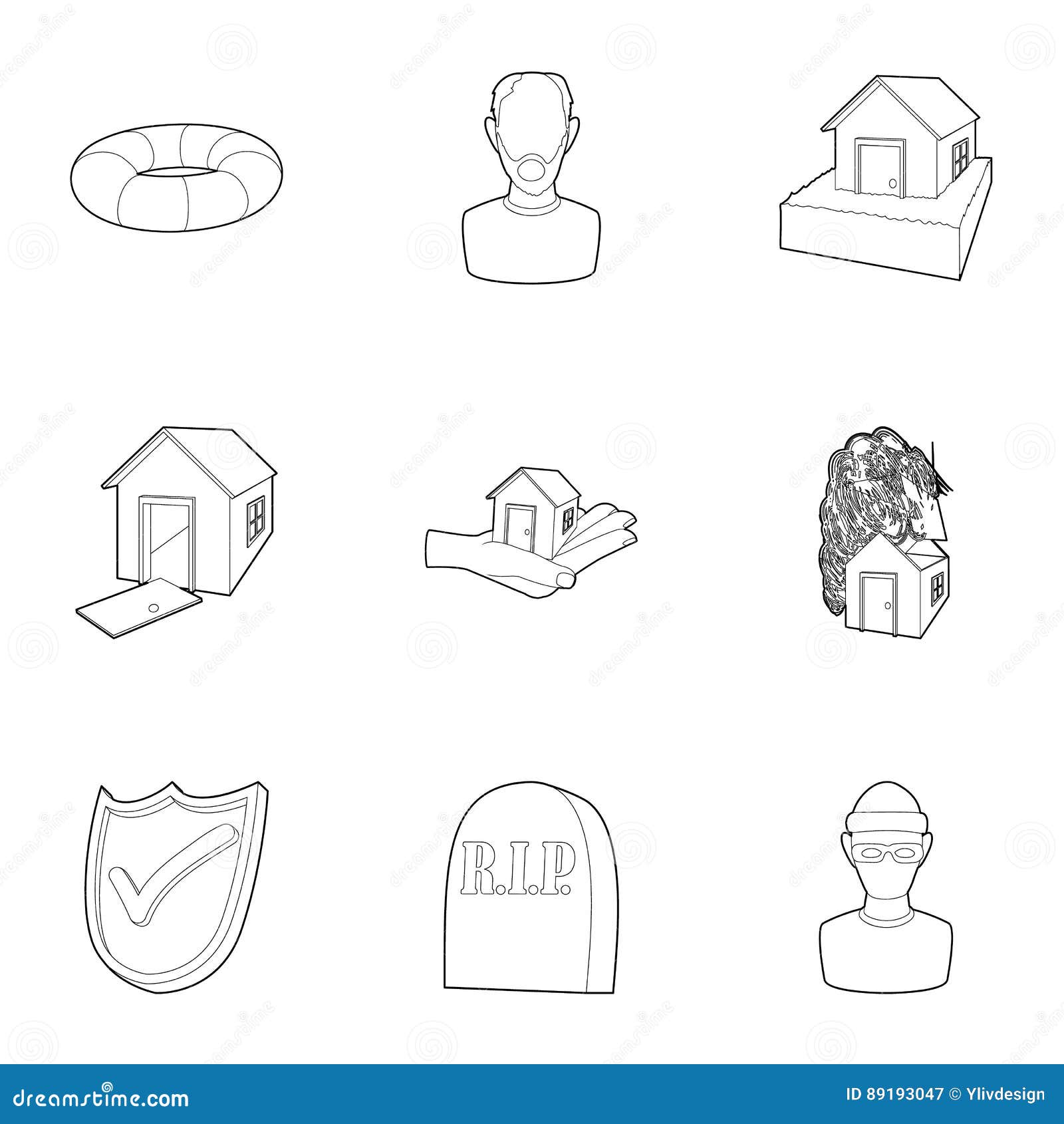 Emergency Icons Set, Outline Style Stock Vector - Illustration of grave ...
