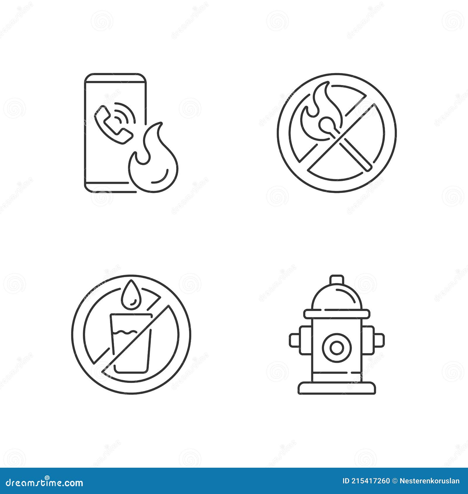 Emergency Instructions for Fire Safety Linear Icons Set Stock Vector ...