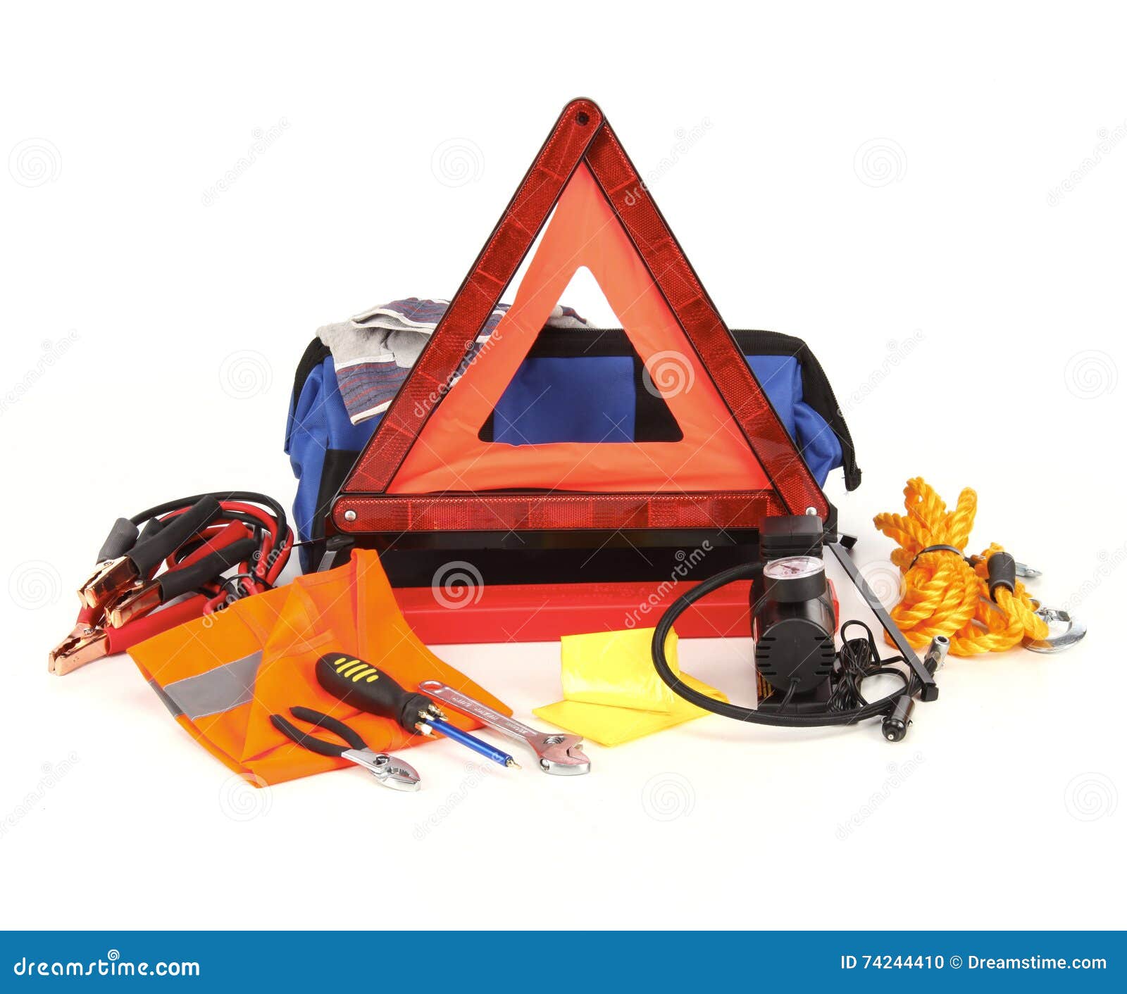 Emergency kit for car stock photo. Image of flashlight - 74244410
