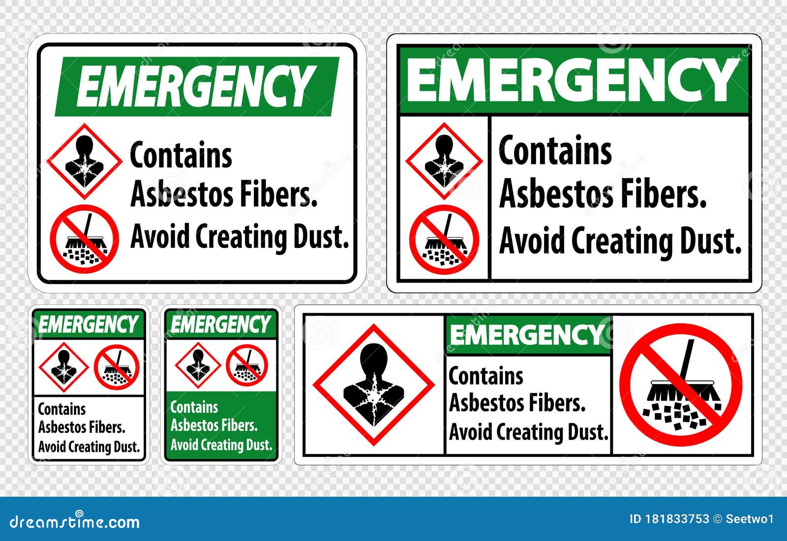 Emergency Label Contains Asbestos Fibers,Avoid Creating Dust Stock ...