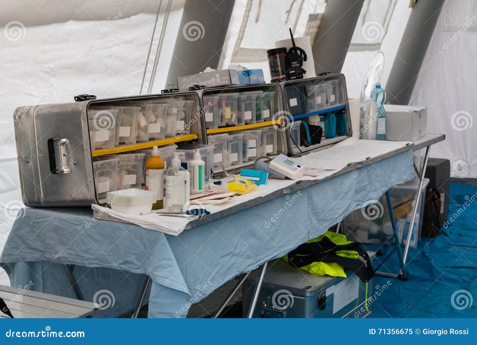 Emergency Medication And Equipment Inside Temporary Rescue Control ...