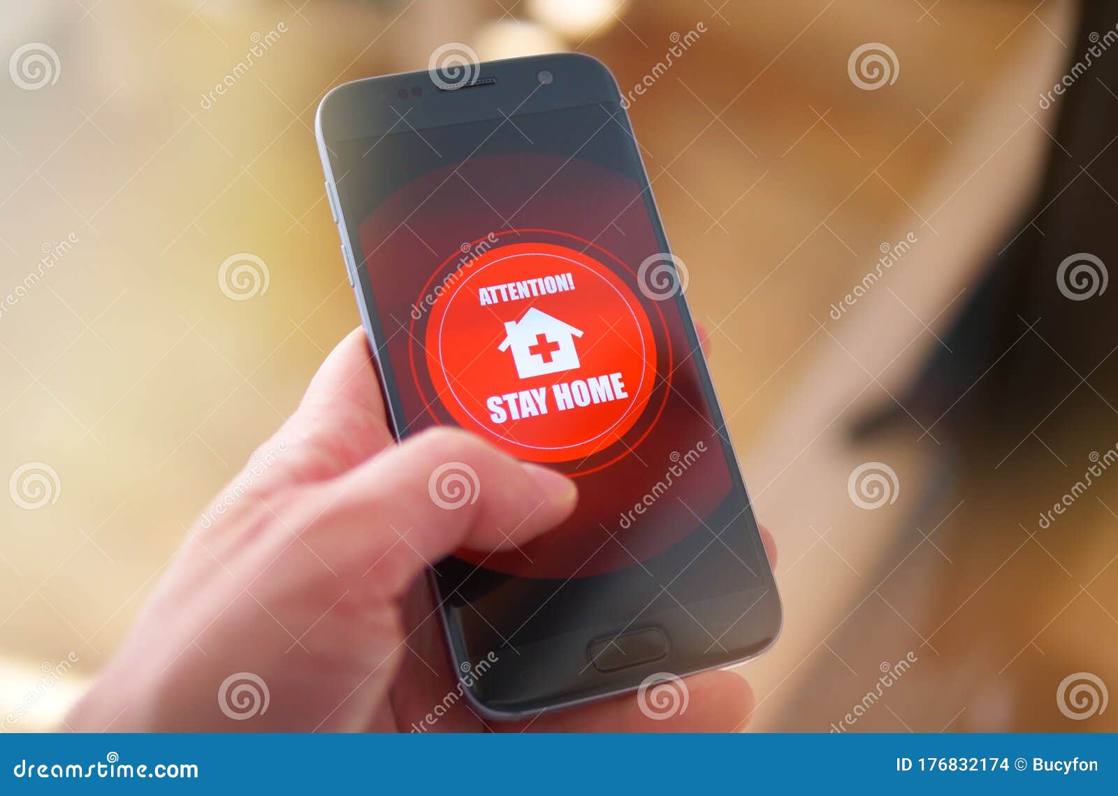 Emergency Message Stay Home on the Phone Stock Photo - Image of message ...