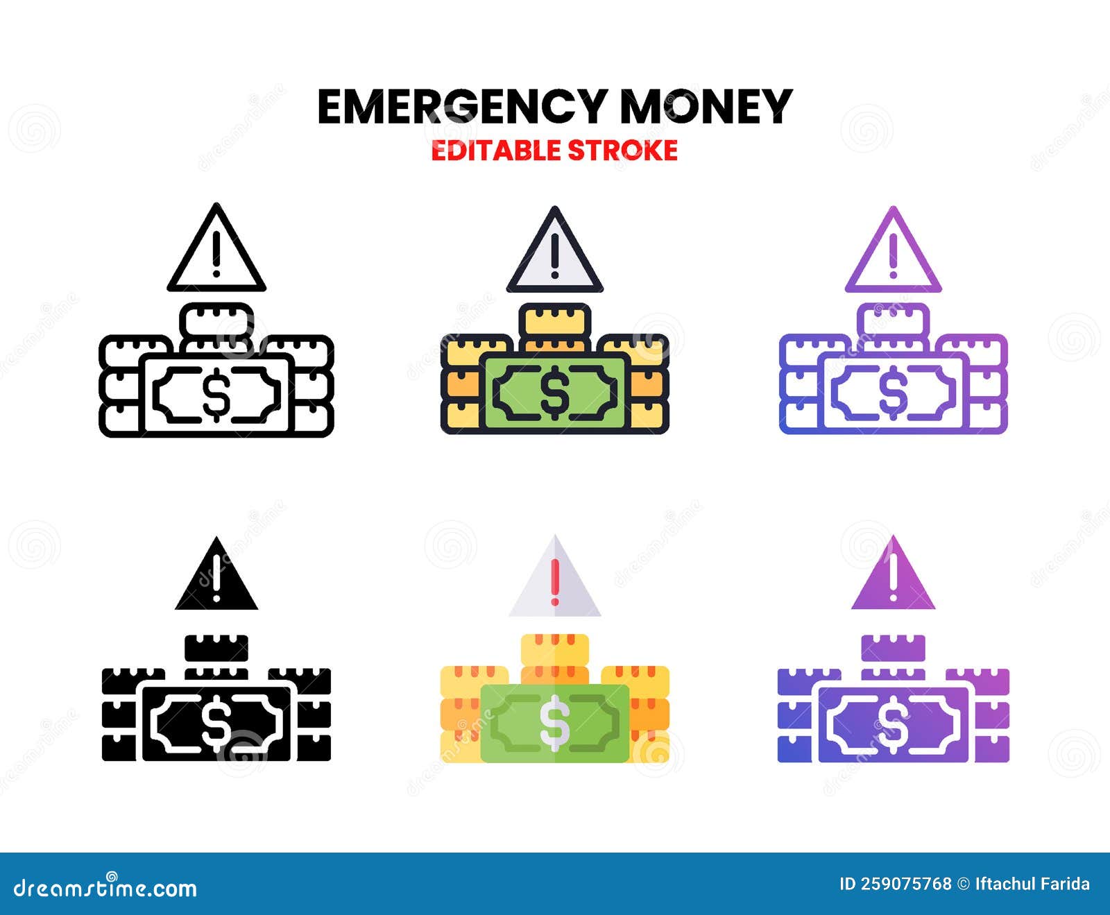 Emergency Money Icon Set with Different Styles. Stock Vector ...