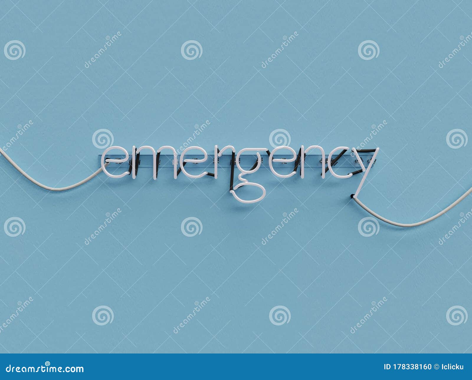 Emergency Neon Sign Over Blue Background with Emergency Word in Off ...