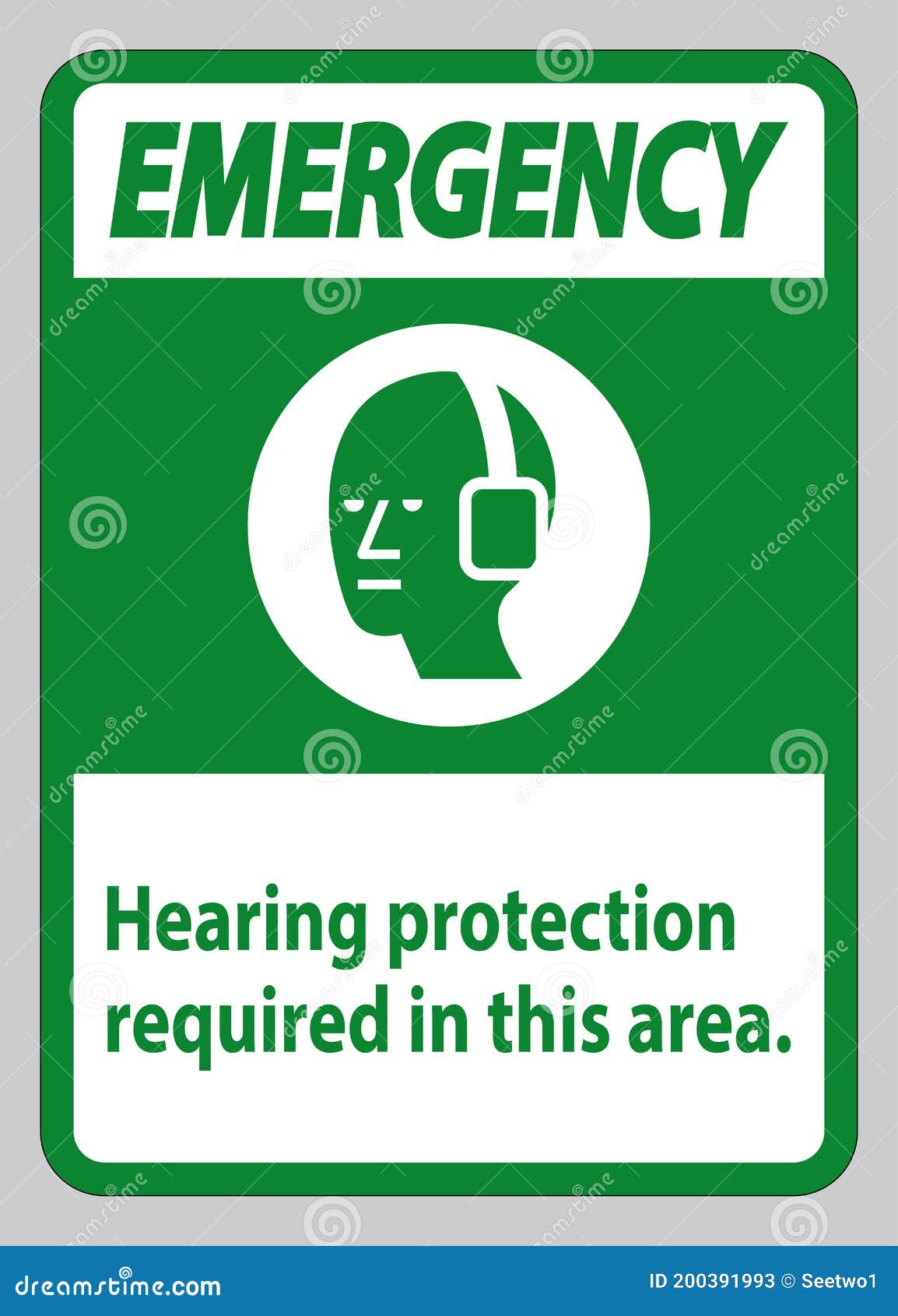 Emergency PPE Sign Hearing Protection Required in this Area with Symbol ...