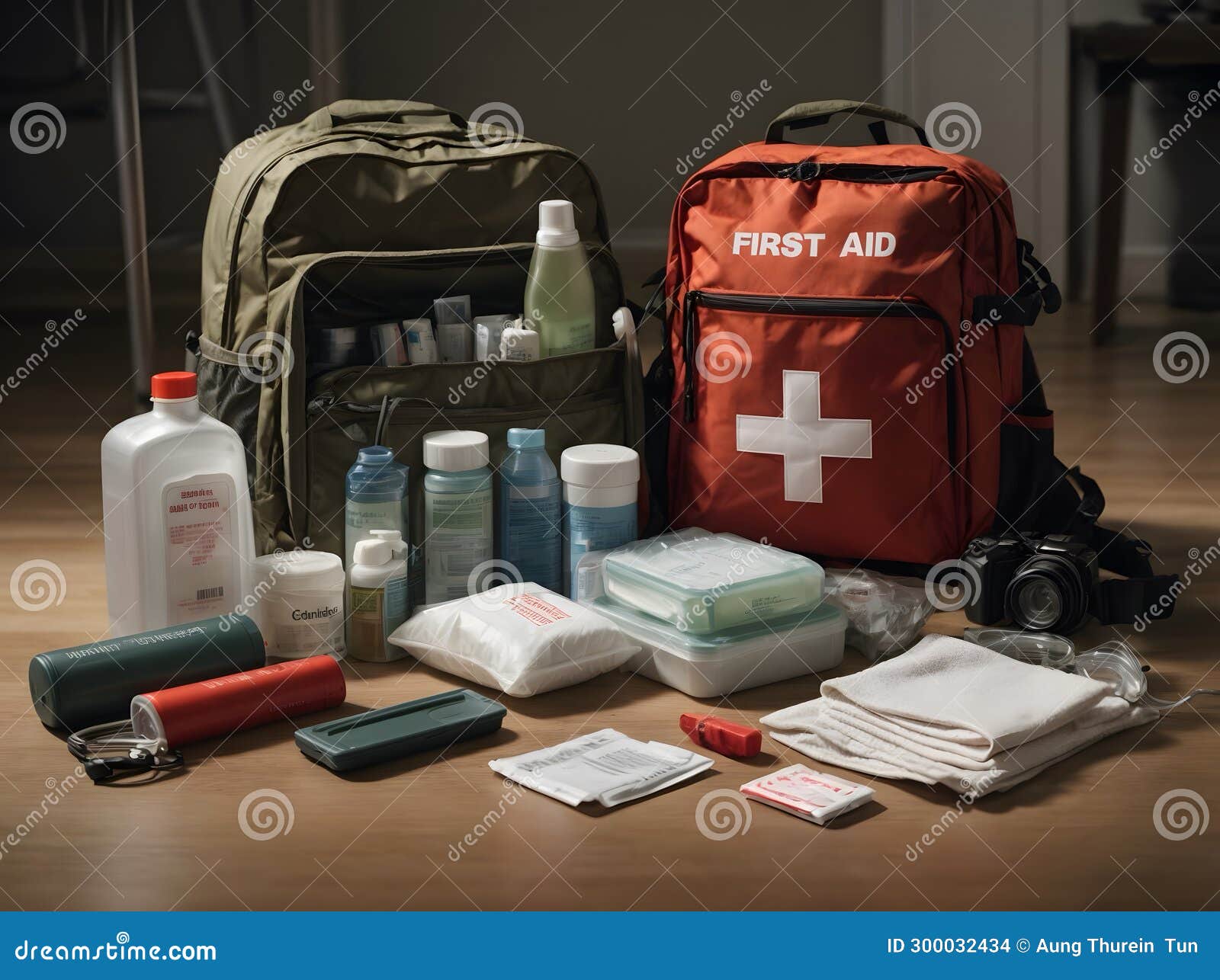 Emergency Preparedness Package with Essential Things Stock Photo - Image of canned, evacuation ...