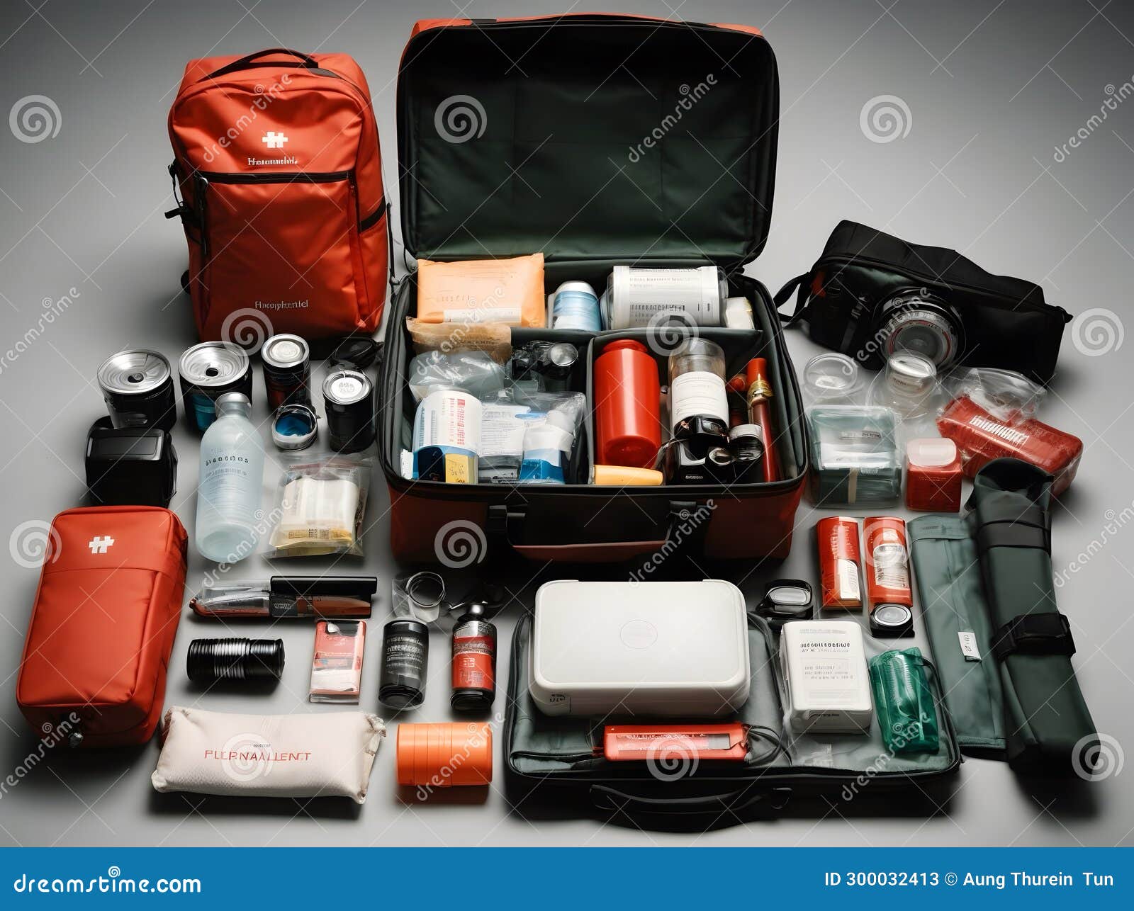 Emergency Preparedness Package with Essential Things Stock Image - Image of suitcase, emergency ...