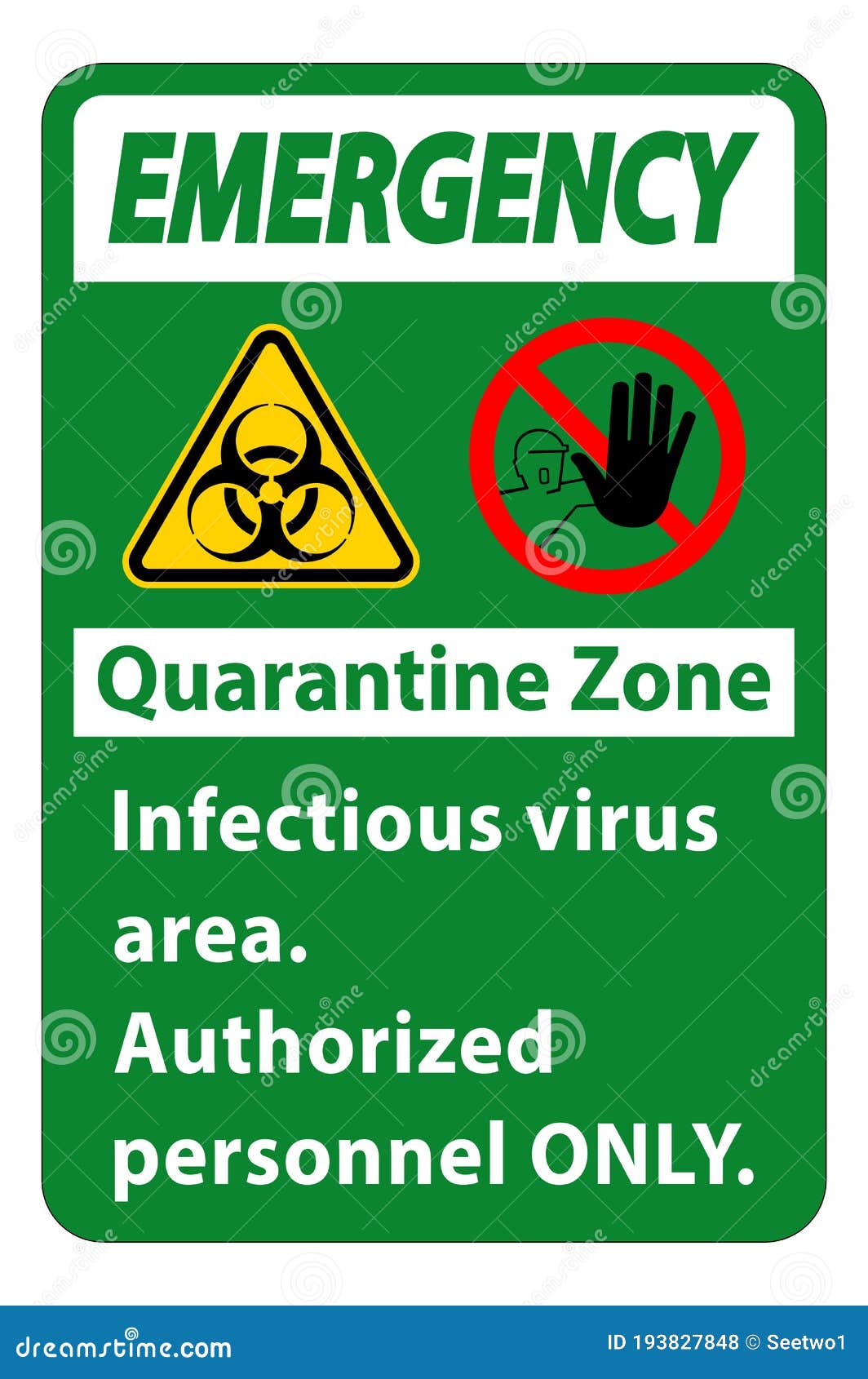 Emergency Quarantine Infectious Virus Area Sign on White Background ...