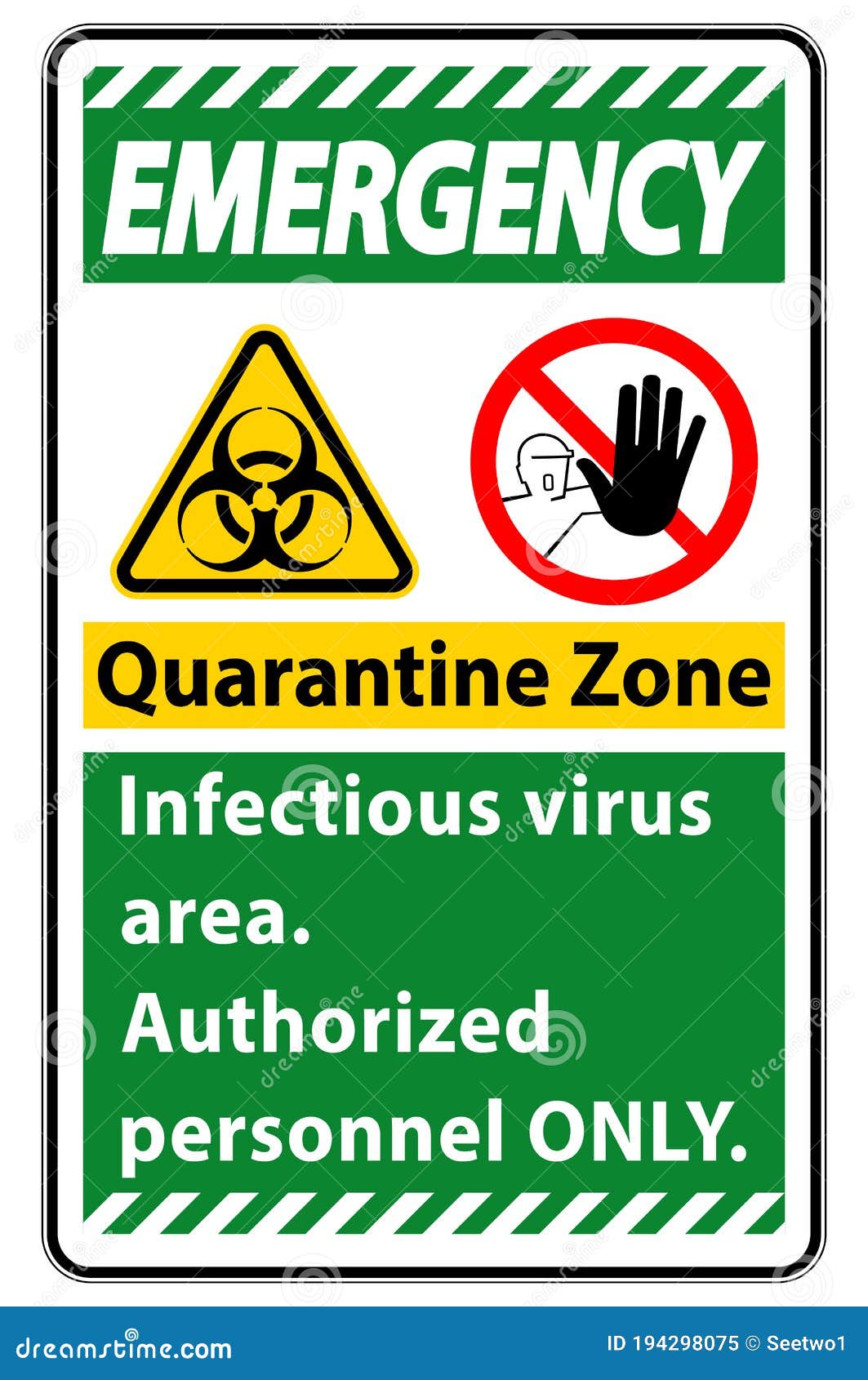 Emergency Quarantine Infectious Virus Area Sign on White Background ...