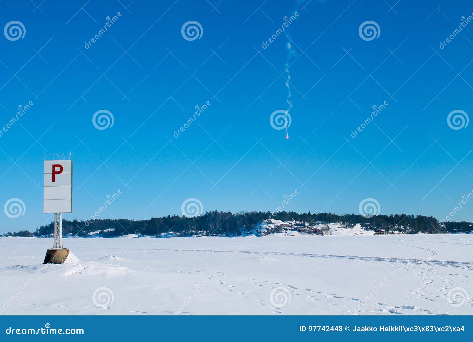 Emergency Red Rocket Falling on Ice Stock Photo - Image of help, smoke ...