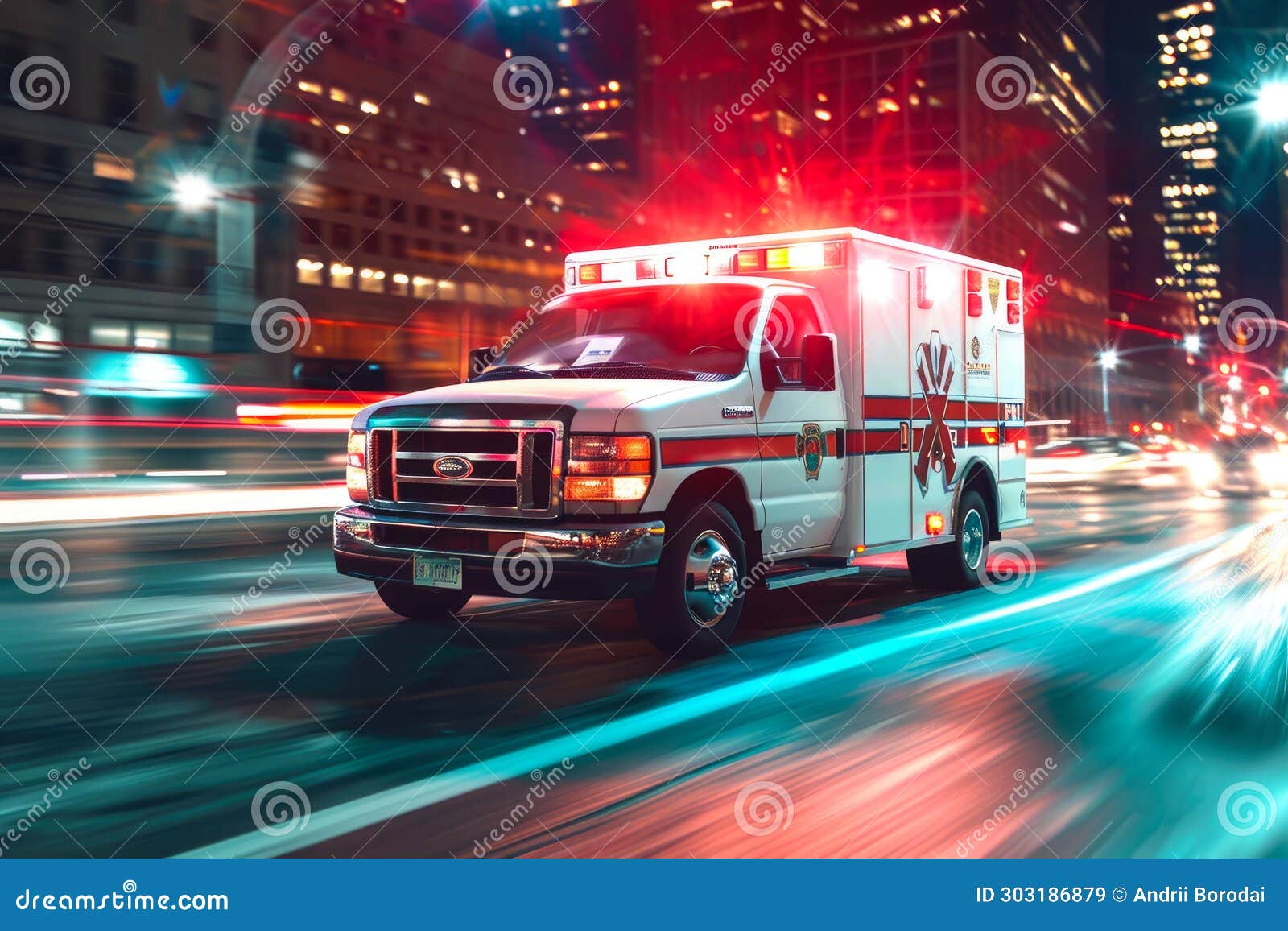 Emergency Response: Speeding Ambulance in Urban Hustle. Stock ...