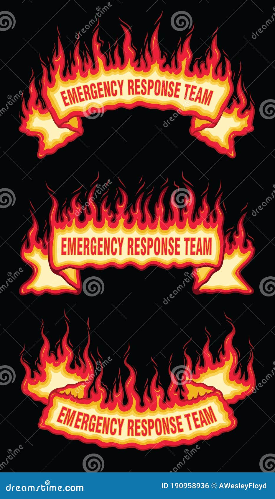 Emergency Response Team Fire Flame Scroll Banners Vector Illustration ...