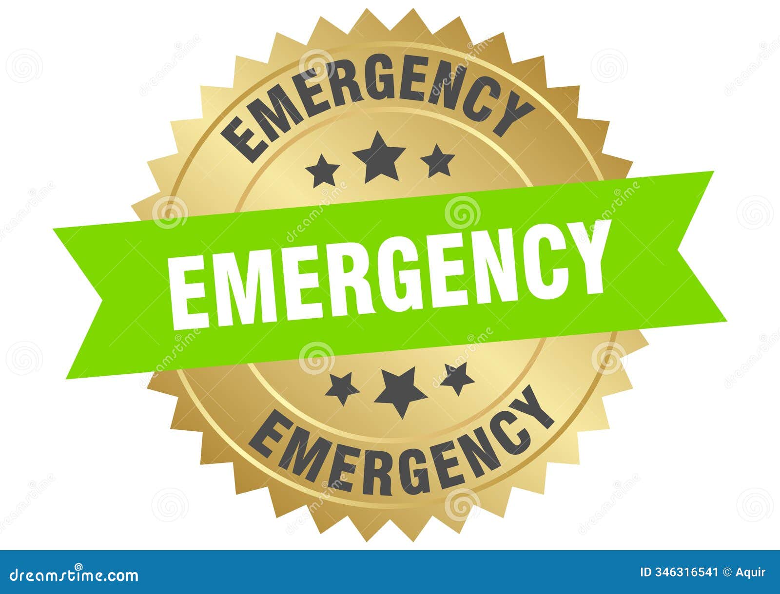 Emergency. Emergency Round Green and Gold Label Isolated on Transparent ...