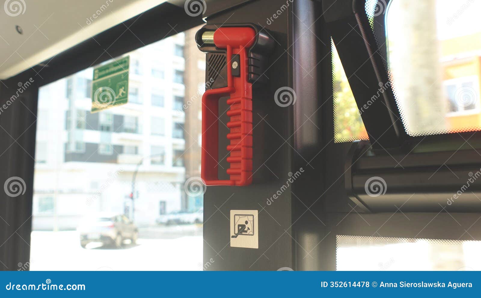 Emergency Safety on Bus Window Stock Photo - Image of safety, exit ...