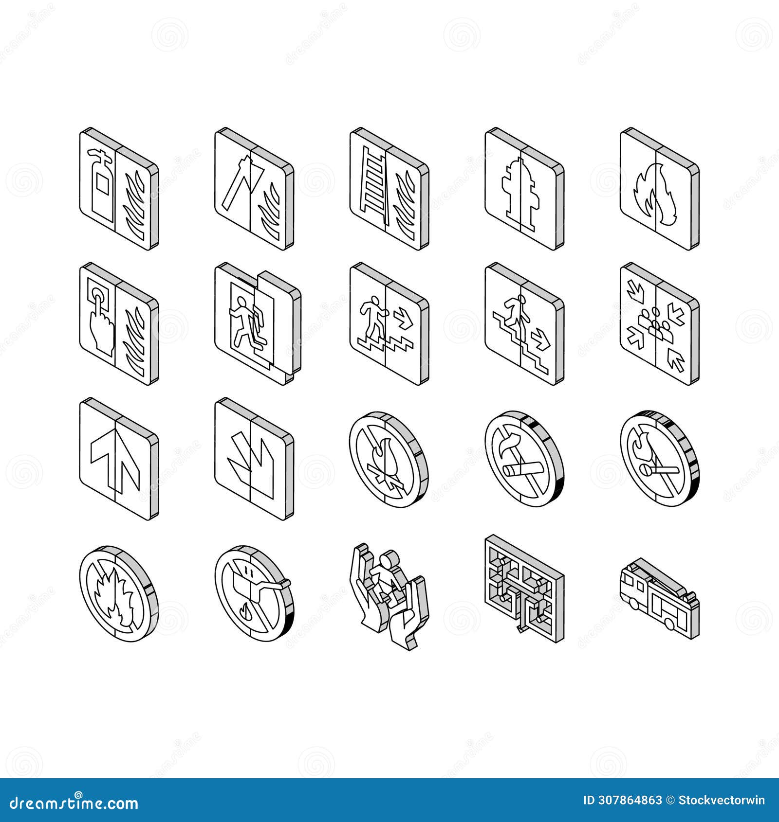 Emergency Safety Security Danger Isometric Icons Set Vector Stock ...