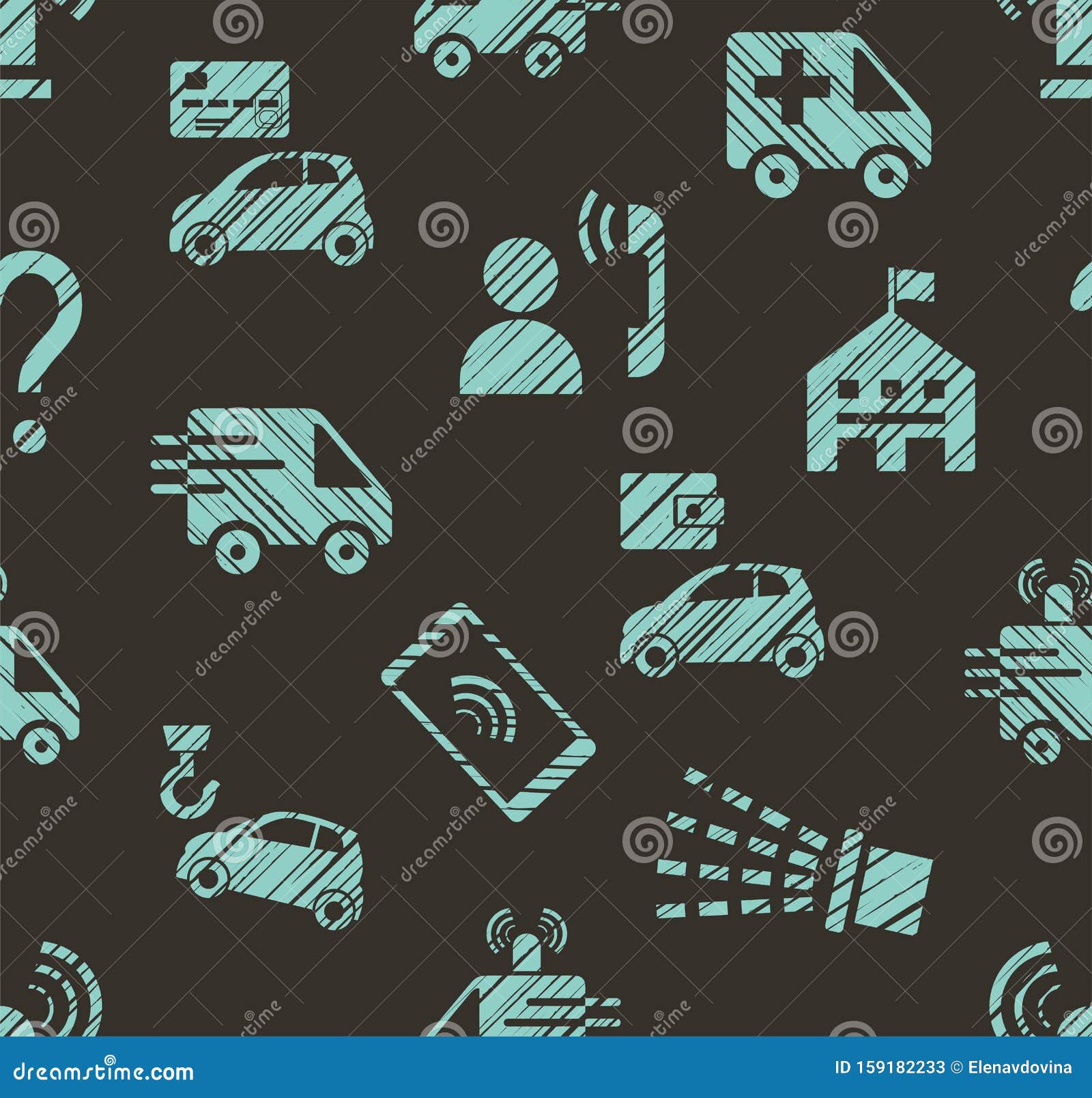 Emergency Service, Seamless Pattern, Color, Hatching, Gray with Blue ...
