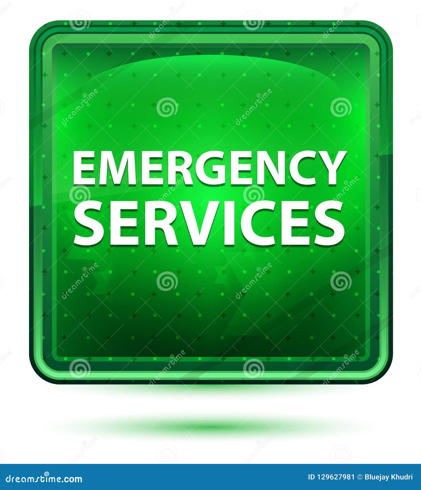 Emergency Services Neon Light Green Square Button Stock Illustration ...
