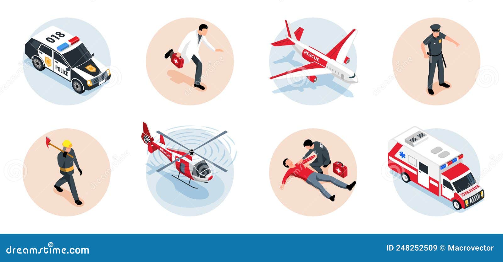 Emergency Services Round Compositions Stock Vector - Illustration of ...