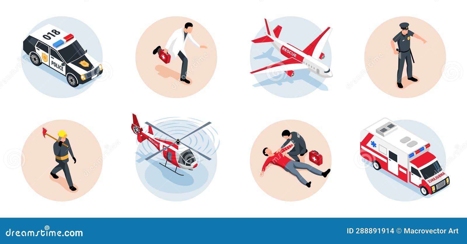 Emergency Services Round Compositions Stock Vector - Illustration of ...