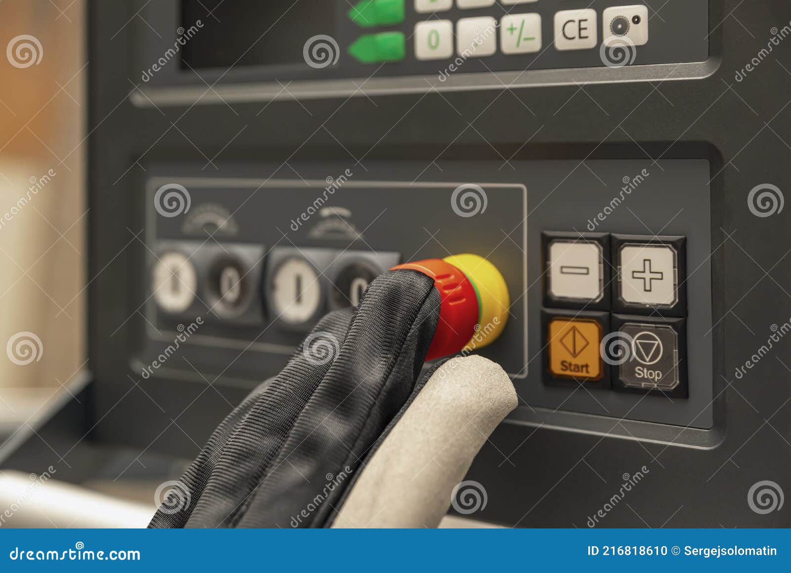 Emergency Shutdown Button in Production. the CNC Operator Presses the ...