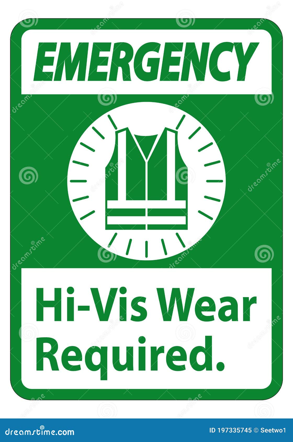 Emergency Sign Hi-Vis Wear Required on White Background Stock Vector ...