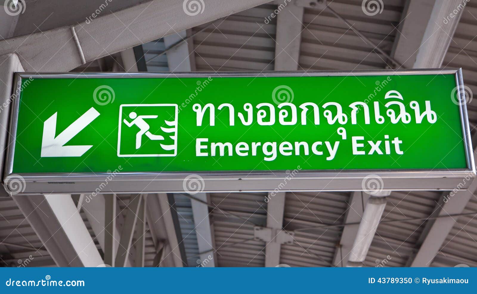 Emergency Signs with Green Light Stock Photo - Image of sign ...