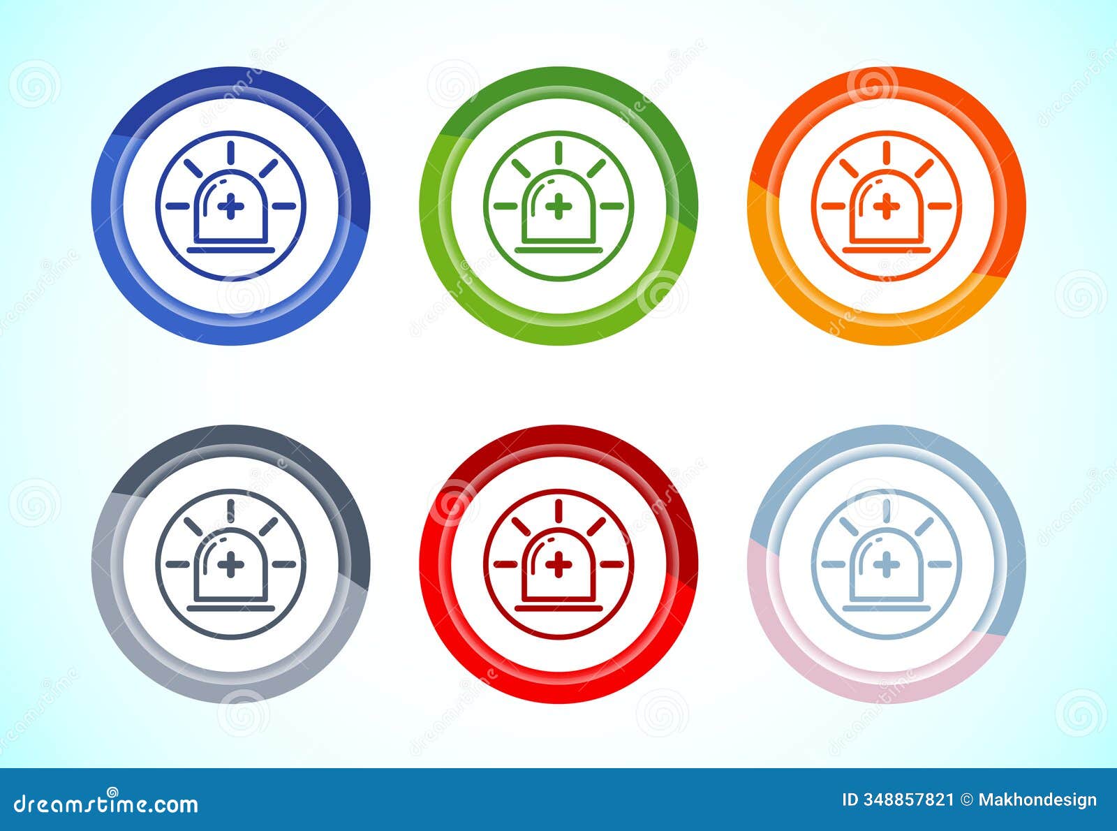 Emergency Siren Icon, Ambulance Emergency Siren Sign. Button Design Set ...