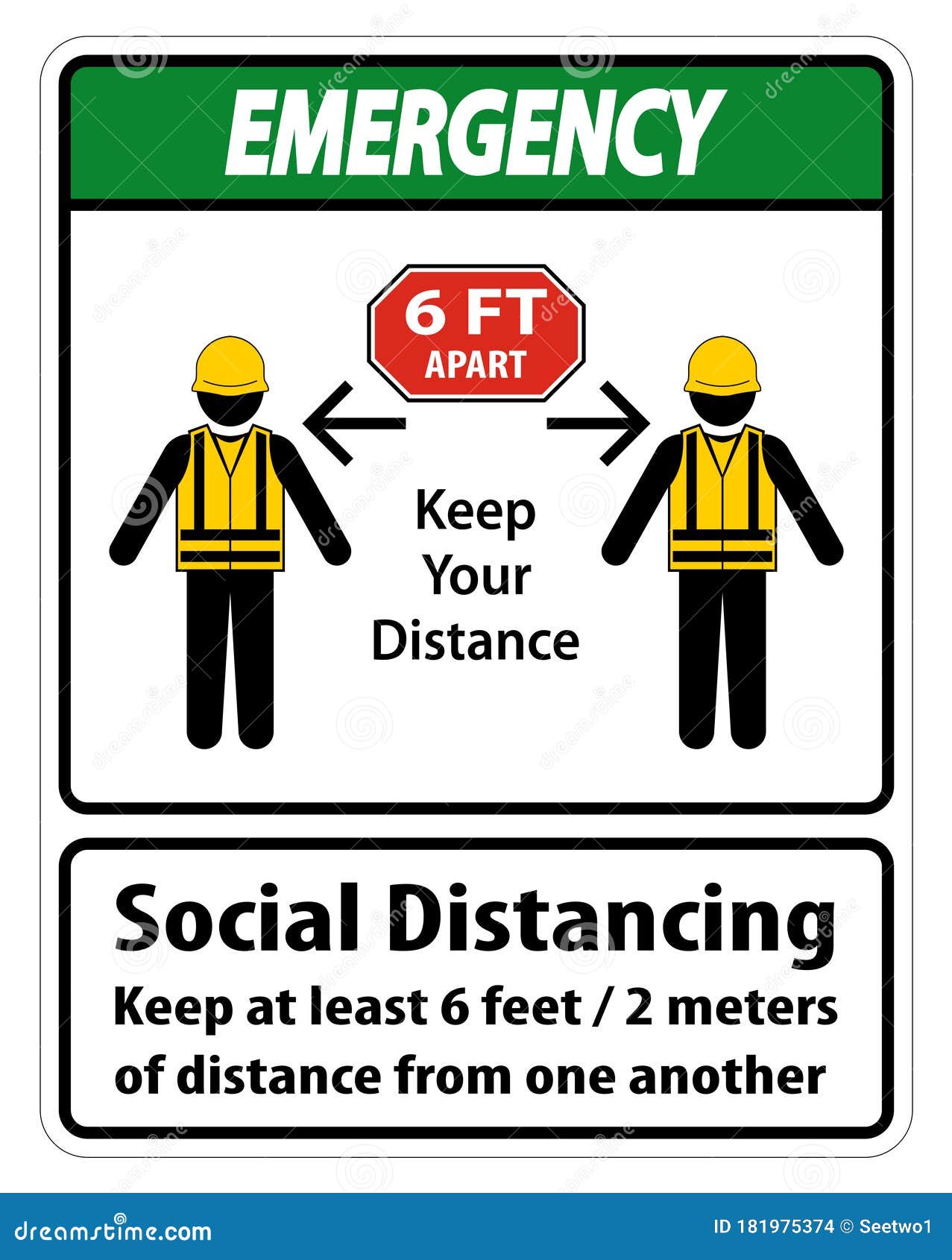 Emergency Social Distancing Construction Sign Isolate on White ...