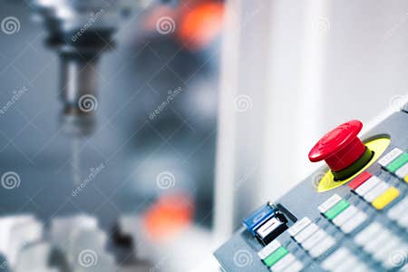 Emergency Stop Button in CNC Machine Control Panel Stock Image - Image ...