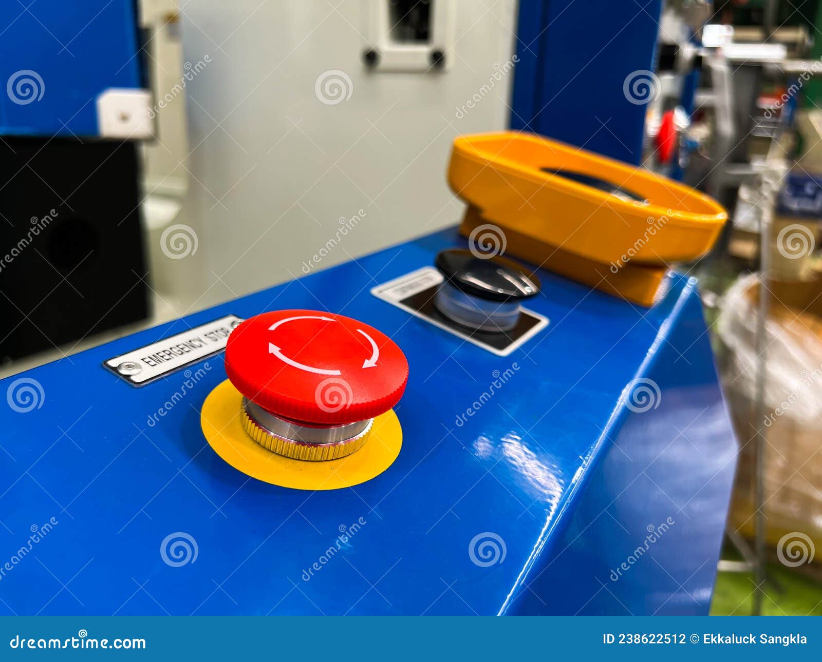 The Emergency Stop Button on Control Cabinet of Press Machine Stock ...