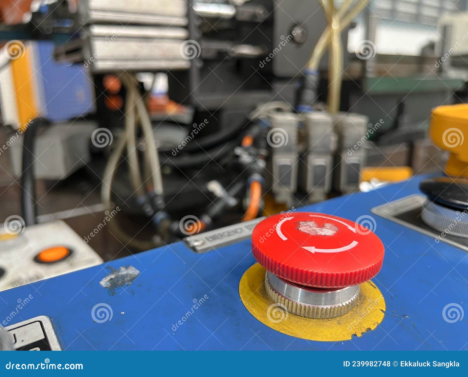 The Emergency Stop Button on Control Cabinet of Press Machine Stock ...