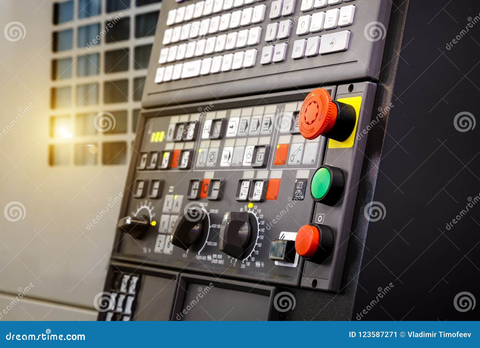 Emergency Stop Button Depth of Field, Focus Blur in CNC Machine Control ...