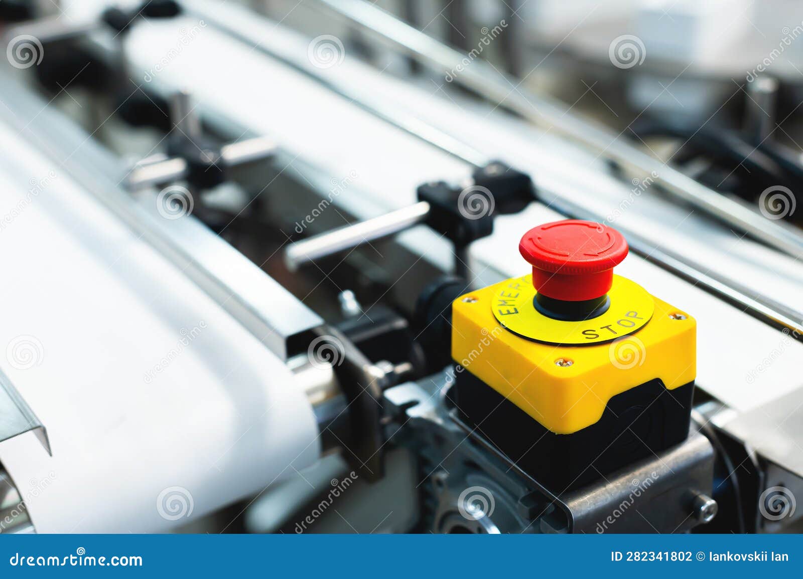 Emergency Stop Button of the Production Line on the Background of the ...
