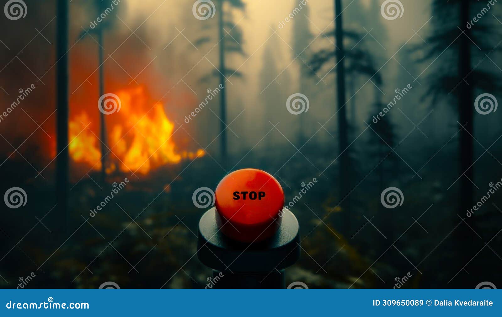 Emergency Stop Button with Red Light Indicator in Area of the Burning ...