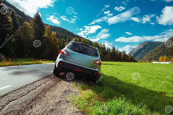 Emergency Stop of a Car on the Side of the Road Stock Image - Image of ...