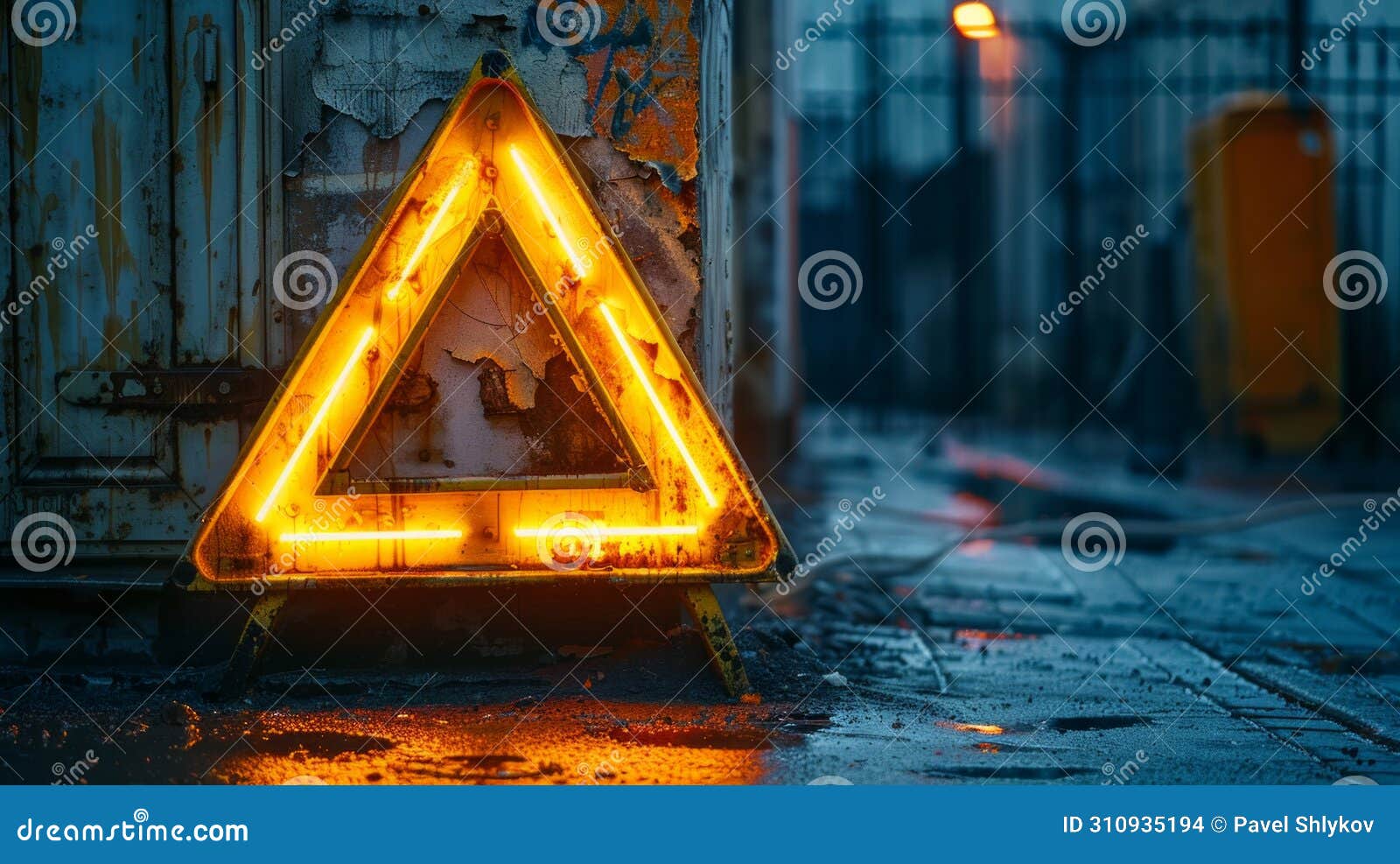 Emergency Stop Neon Warning Sign on Rusty Surface Stock Photo - Image ...