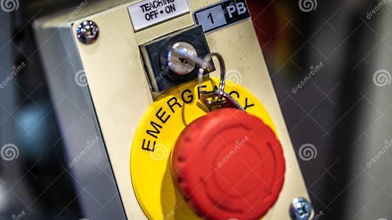 Emergency Stop Push Button Switch Stock Photo - Image of alert, line ...