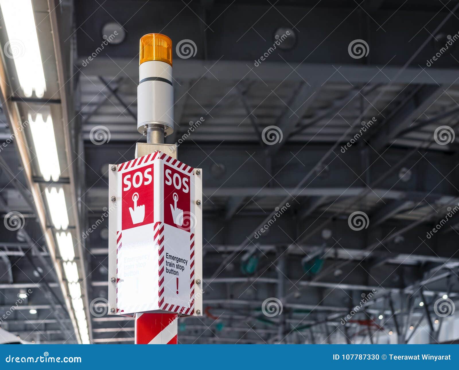 Emergency Train Stop Button Signage with Light SOS Stock Photo - Image ...