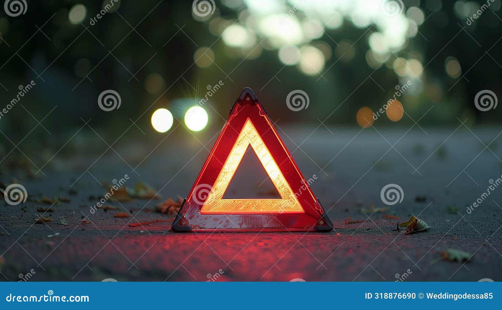 Emergency Triangular Plastic Sign Installed on a Suburban Highway in ...