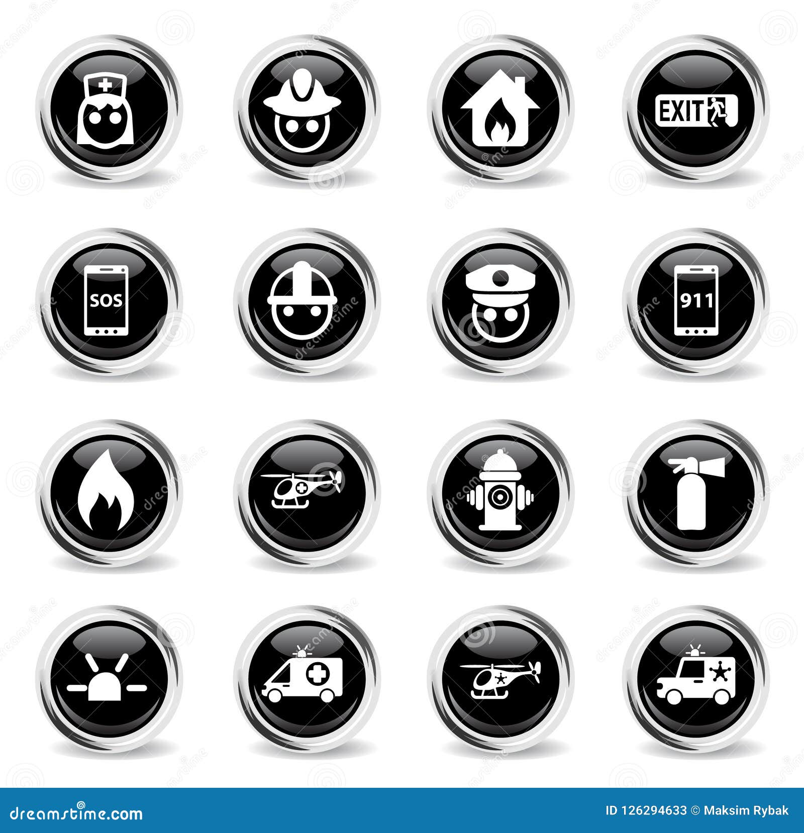 Emergency icon set stock vector. Illustration of round - 126294633