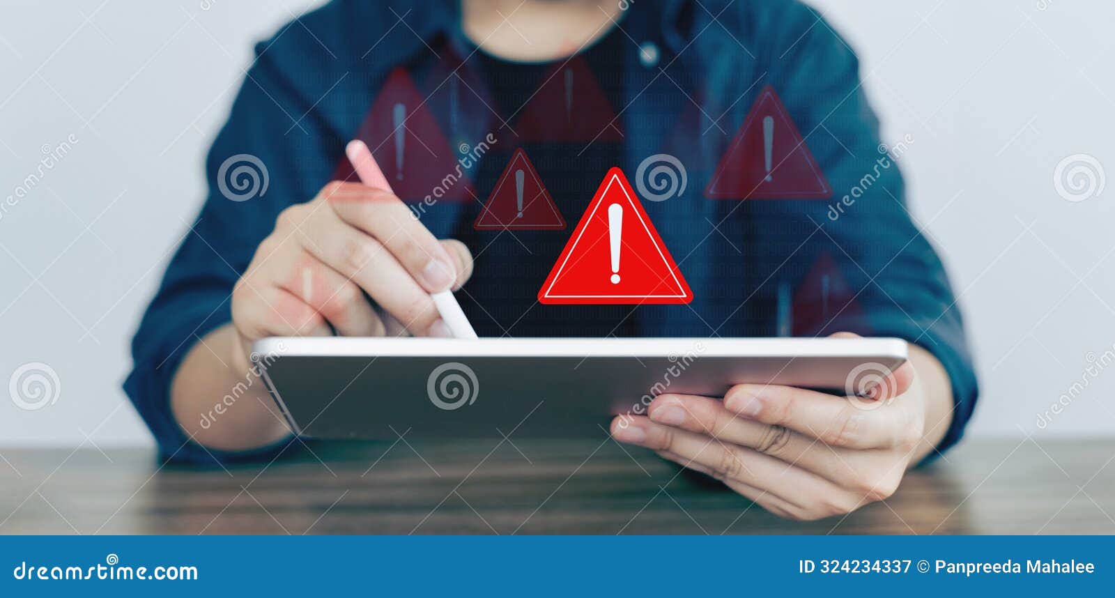 Emergency Warning Alert Alarm on Screen, Data Network Protection, Virus ...