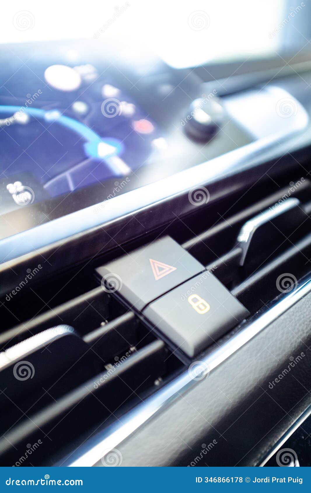 Emergency Warning Button in a Cockpit Dashboard Car Interior Stock ...